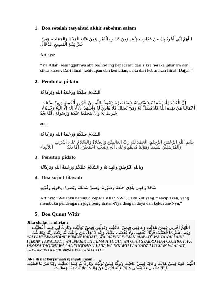 Doa-doa Penting dalam Shalat dan Ibadah | PDF