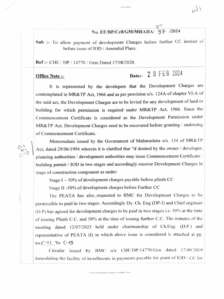2024-02-28 MHADA Circular For Payment of Development Charges - OCR | PDF