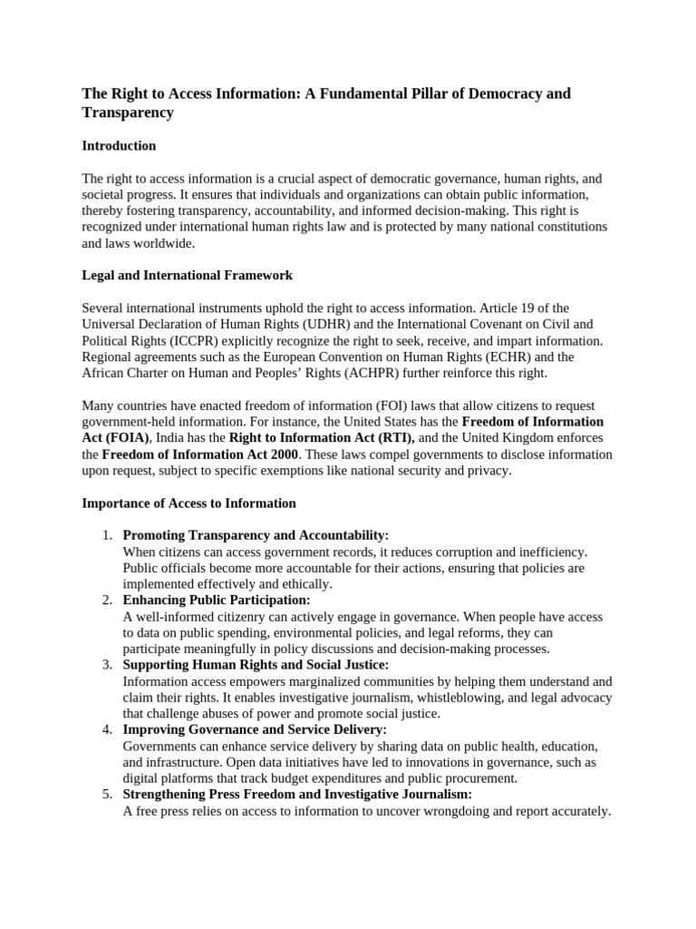 The Right To Access Information | PDF | Freedom Of Information Laws By ...