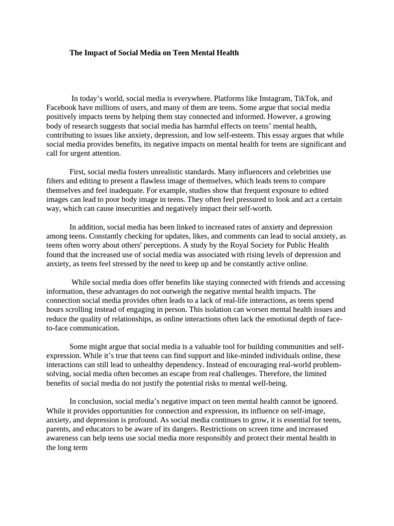 Social Media's Toll on Teen Mental Health | PDF | Social Media ...