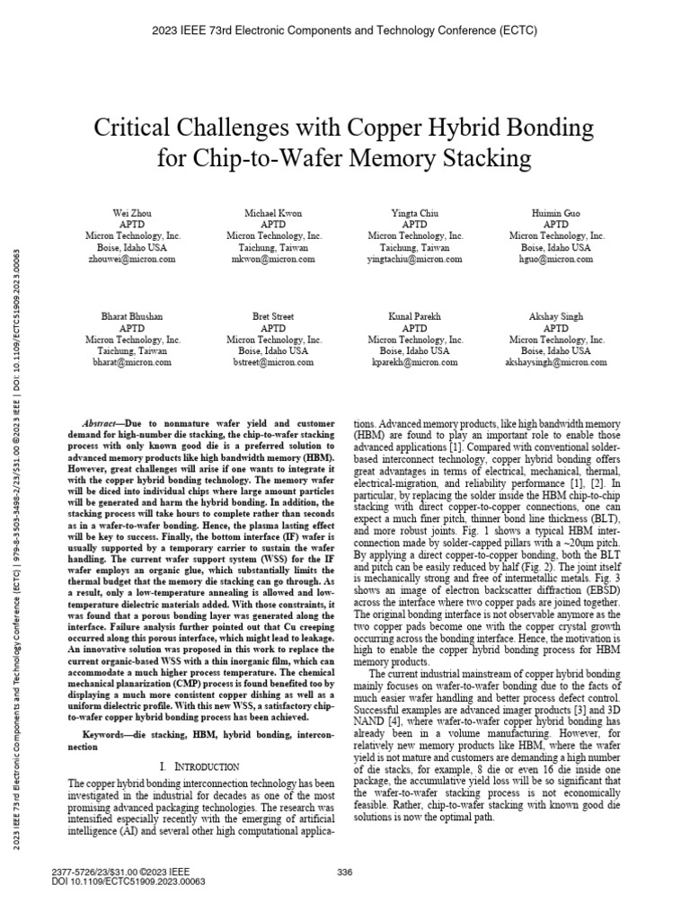 Critical Challenges With Copper Hybrid Bonding For Chip-To-Wafer Memory ...