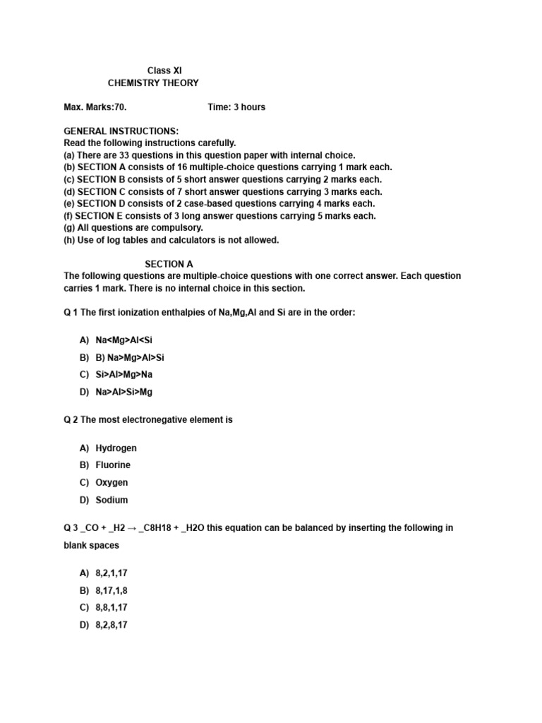Class XI Chemistry Set3 (1) | PDF | Redox | Atomic Nucleus