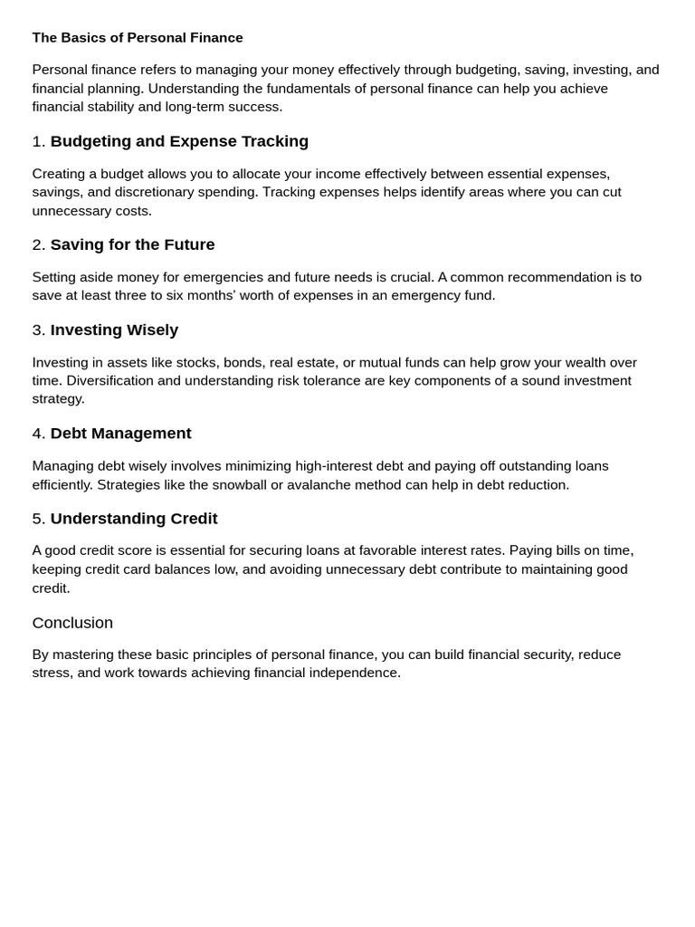 Basics of Personal Finance Guide | PDF