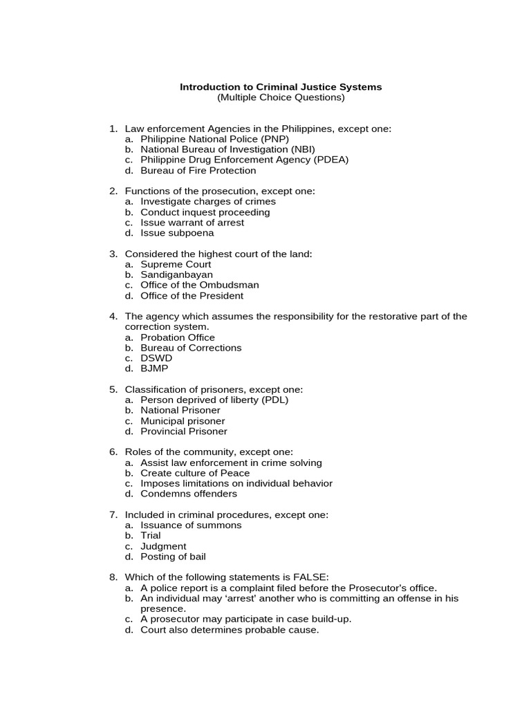 MCQ - Criminal Justice System | PDF | Pardon | Arrest