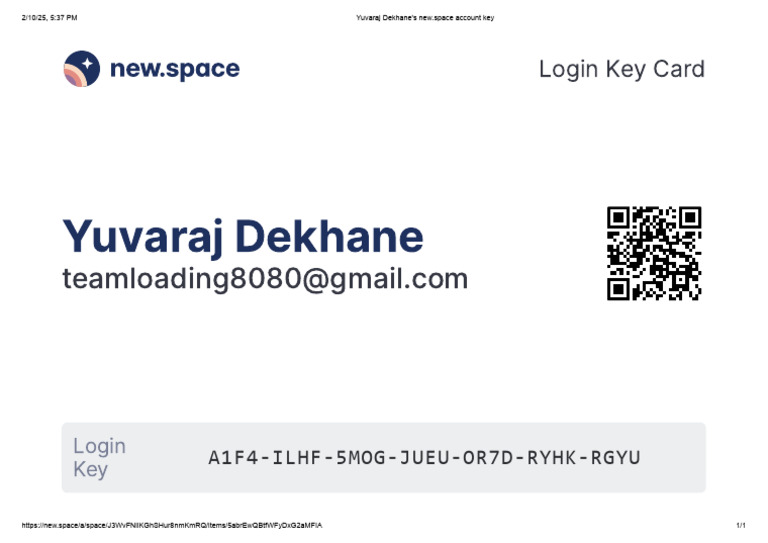 Yuvaraj Dekhane's New - Space Account Key | PDF