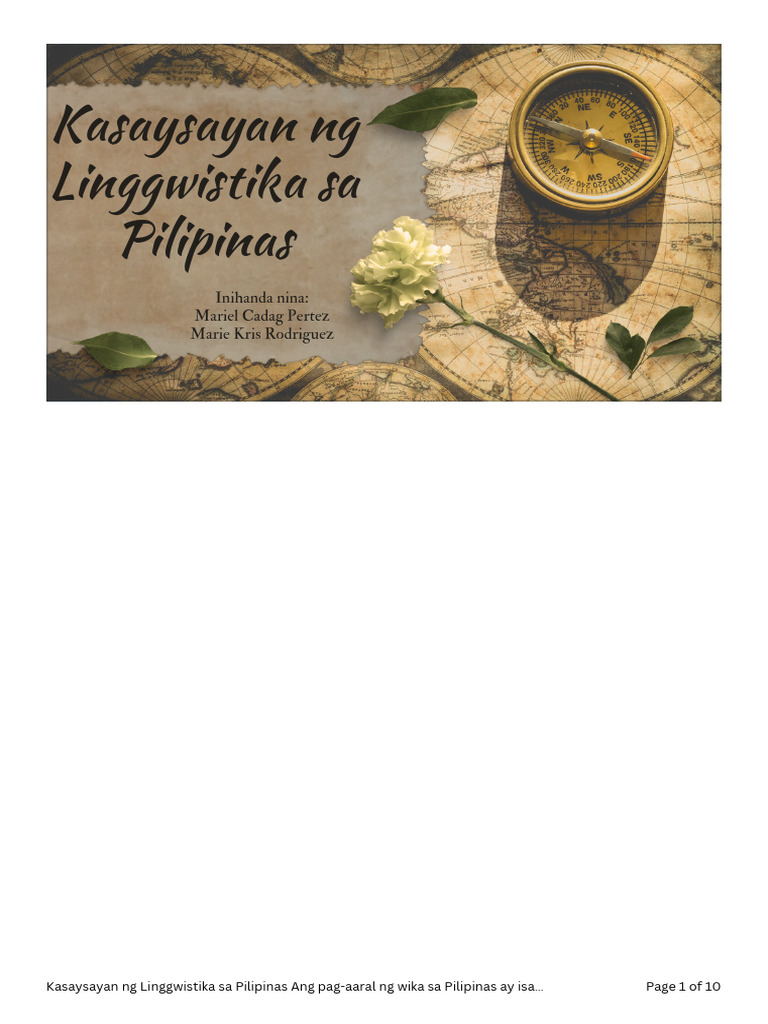 Kasaysayan NG Linggwistika Sa Pilipinas: Inihanda Nina: Mariel Cadag ...