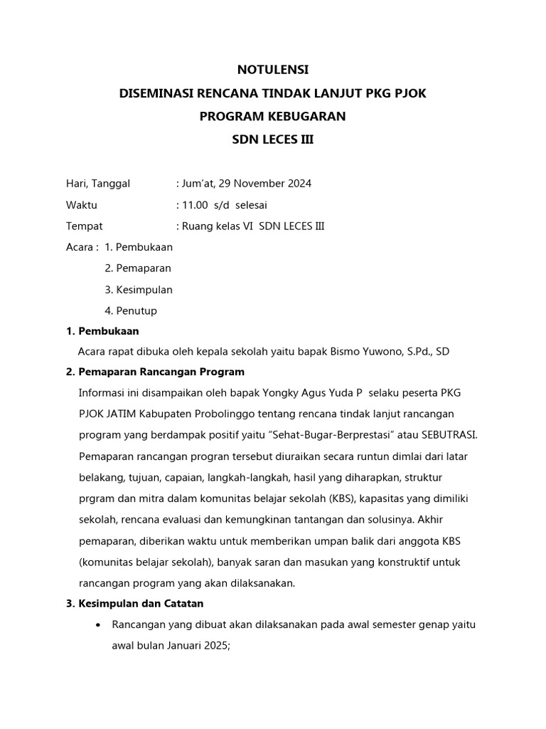 Notulensi & Daftar Hadir | PDF