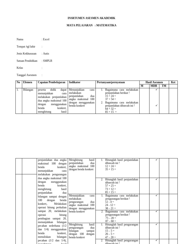 Asesmen MTK Fase D | PDF
