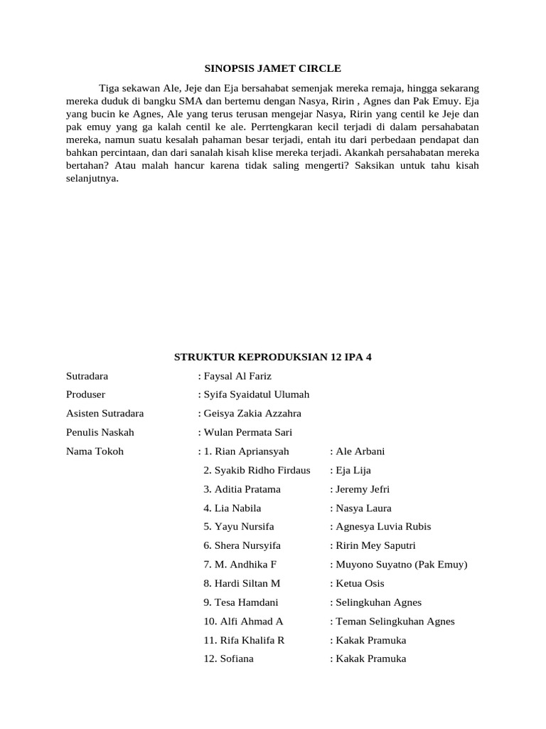 Sinopsis Jamet Circle: Persahabatan Remaja | PDF