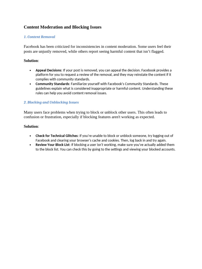 Content Moderation and Blocking Issues: Solution | PDF