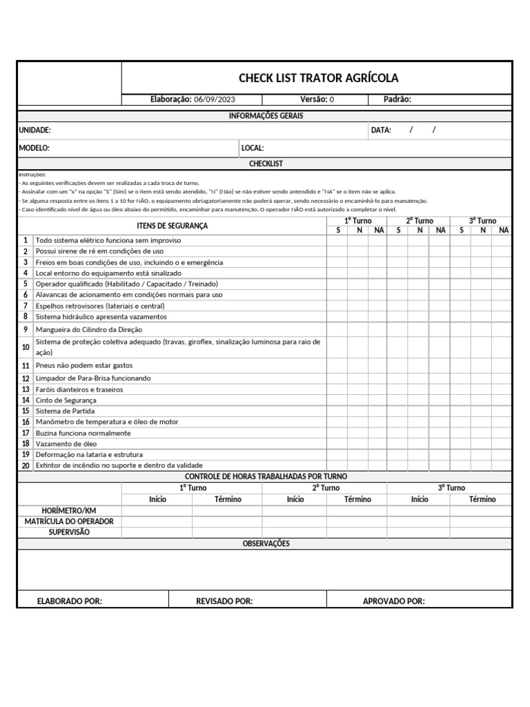 Checklist de Segurança para Trator Agrícola | PDF