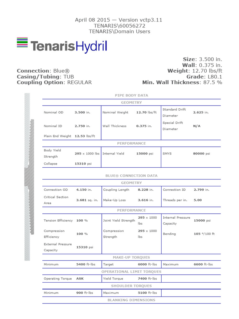 3.5in - 12.7ppf - L80 - TSH Blue | PDF | Pipe (Fluid Conveyance ...