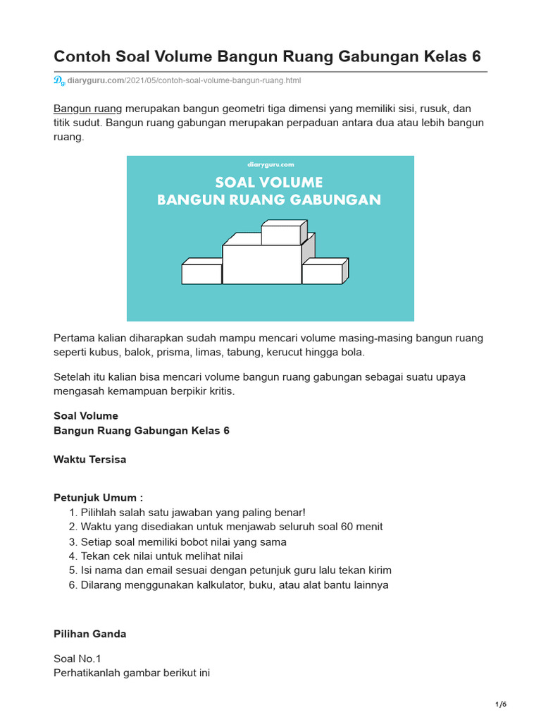 Soal Volume Bangun Ruang Kelas 6 | PDF