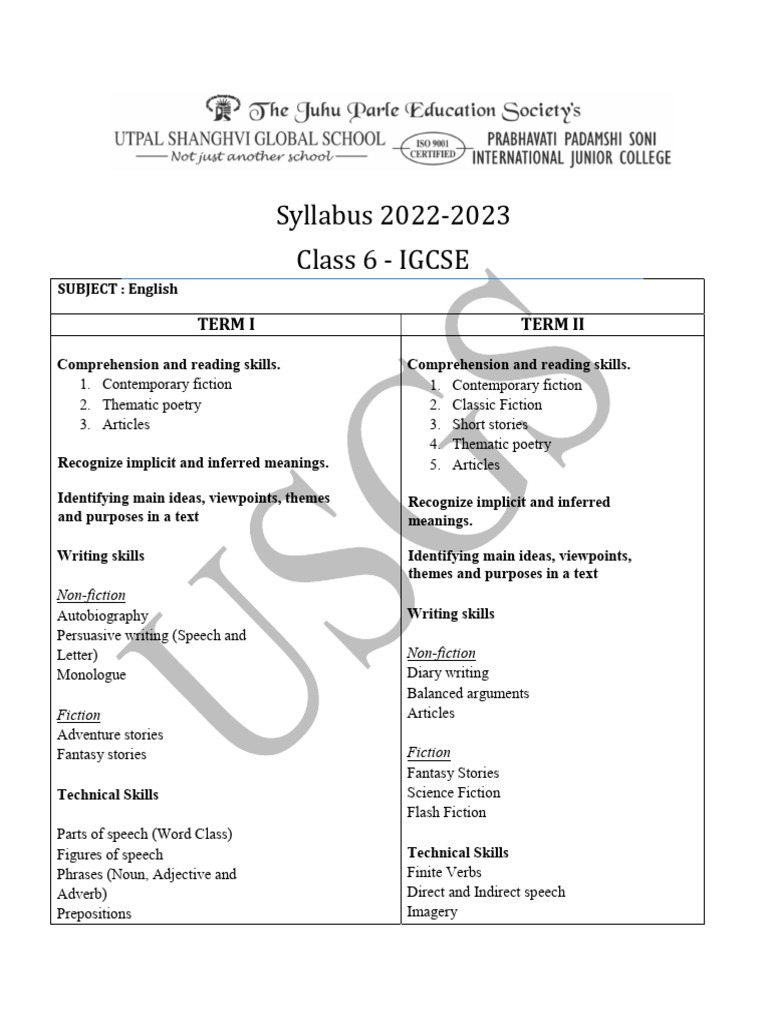 Class 6 IGCSE English Syllabus 2022-2023 | PDF