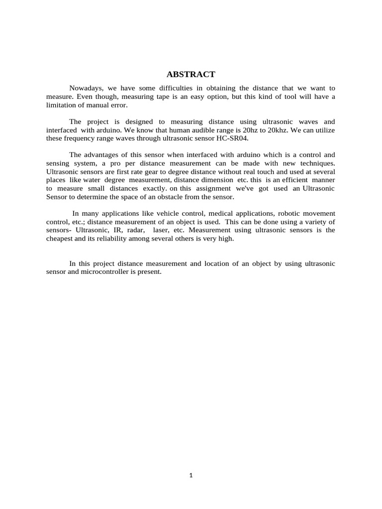 Ultrasonic Sensor Distance Measurement System | PDF | Rechargeable ...