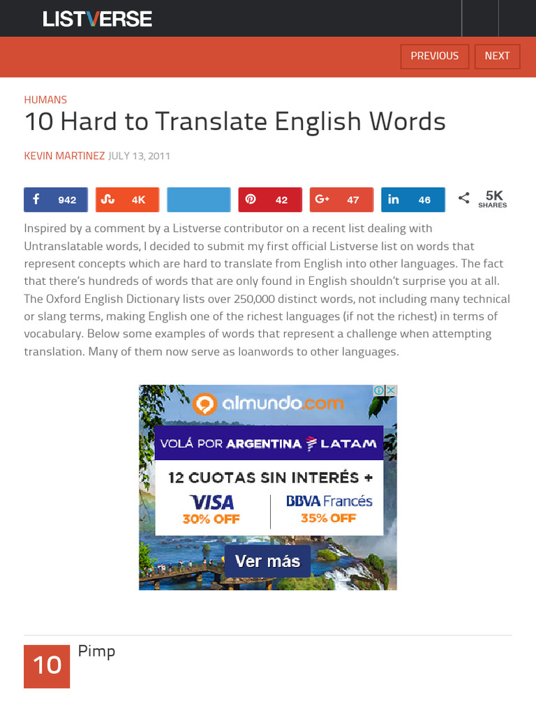 10 Hard To Translate English Words - Listverse | PDF