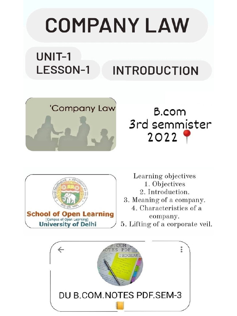 LESSON_1_INTRODUCTION COMPANY_LAW_UNIT_1_B_COM_3RD_SEM_NOTES_PDF? | PDF