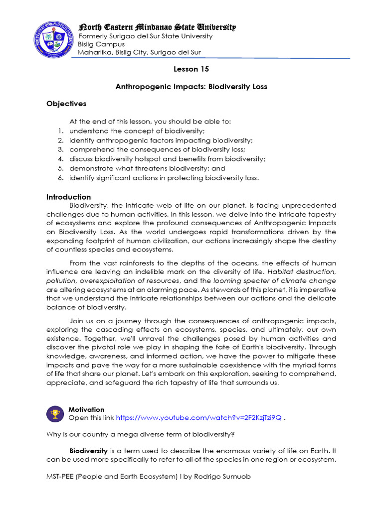 LESSON 15 - Anthropogenic Impacts - Biodiversity Loss | PDF ...