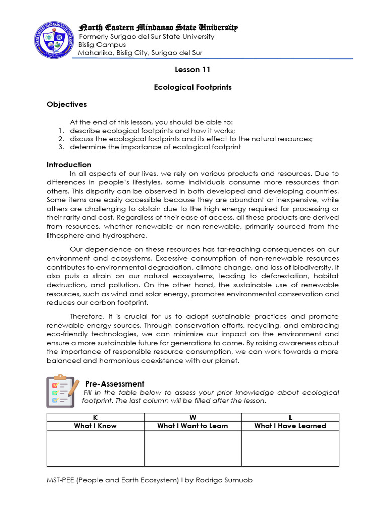 LESSON 11 Ecological Footprints | PDF | Sustainability | Sustainable ...