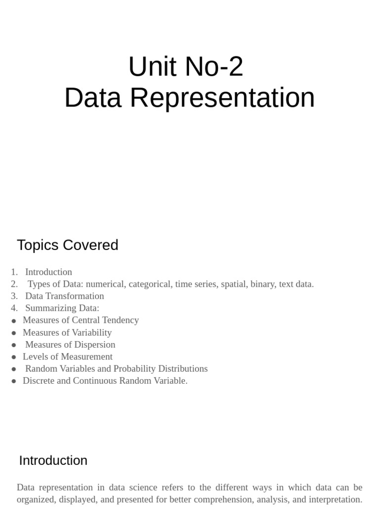 Unit 2 - Data Representation | PDF | Probability Distribution | Coefficient Of Variation