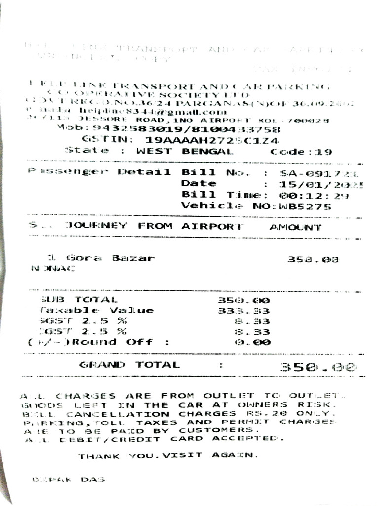 Cab Bill While Coming From USICON Chennai | PDF