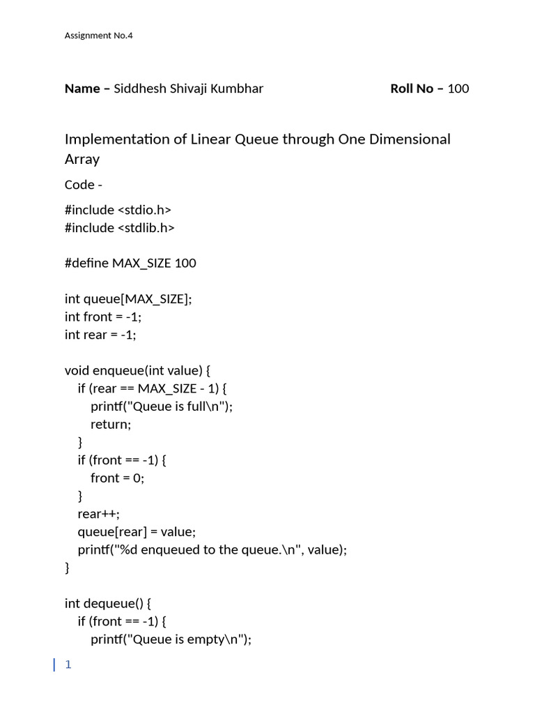 linear queue one dimensional array | PDF linear queue one dimensional array | PDF