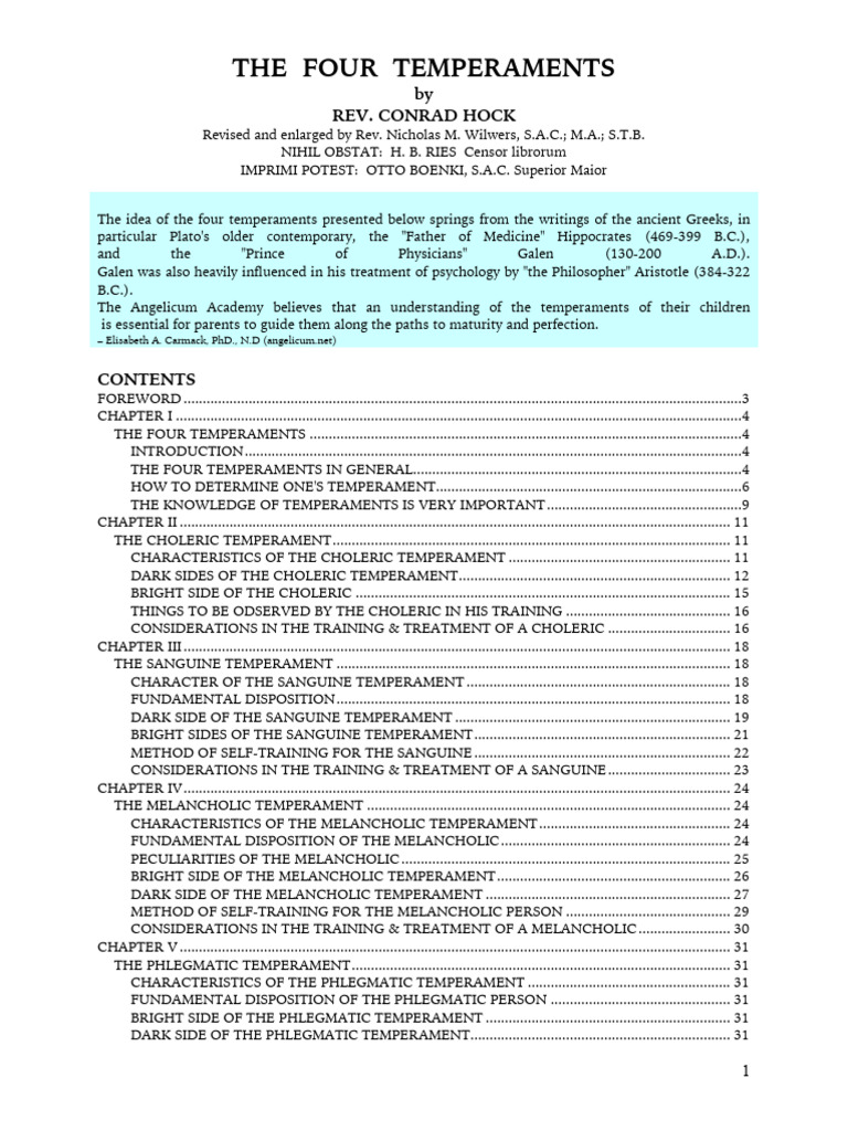 Understanding the Four Temperaments | PDF | Temperament | Anger