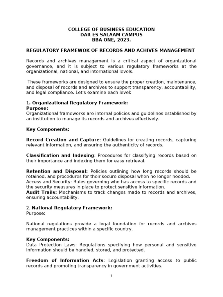 Regulatory Framewok of Records and Achives Management Notice | PDF ...