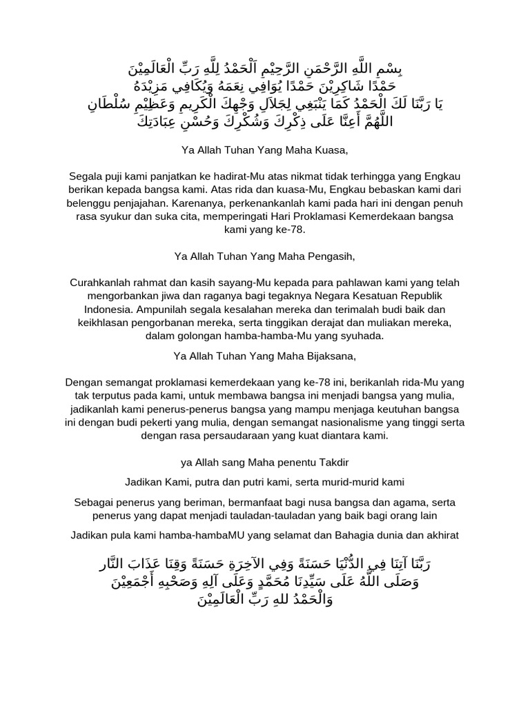 Doa Syukur Hari Proklamasi Kemerdekaan | PDF