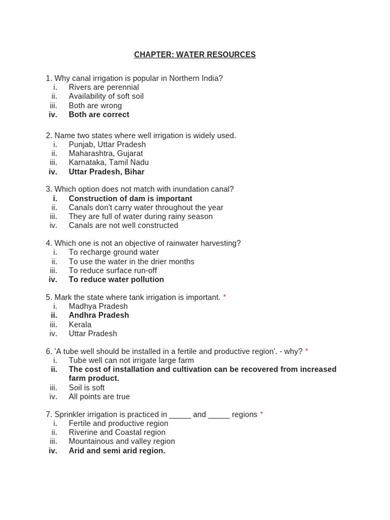 MCQs on Water Resources (1) | PDF