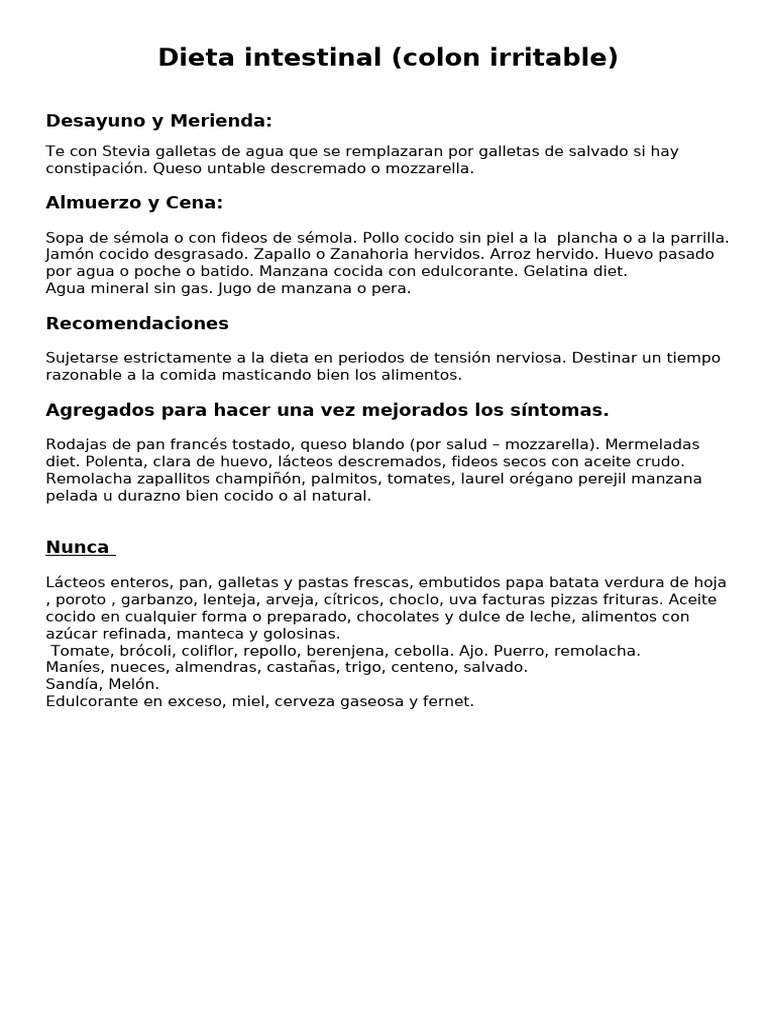 Dieta intestinal colon irritable | PDF