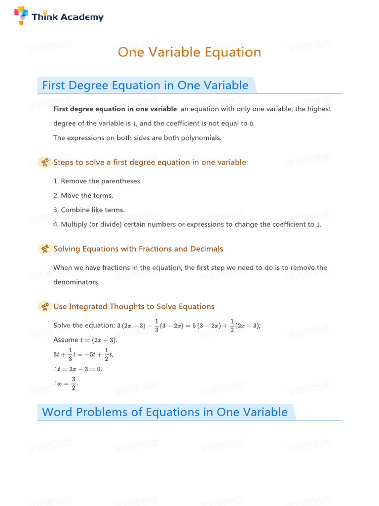 A1-One Variable Equation | PDF