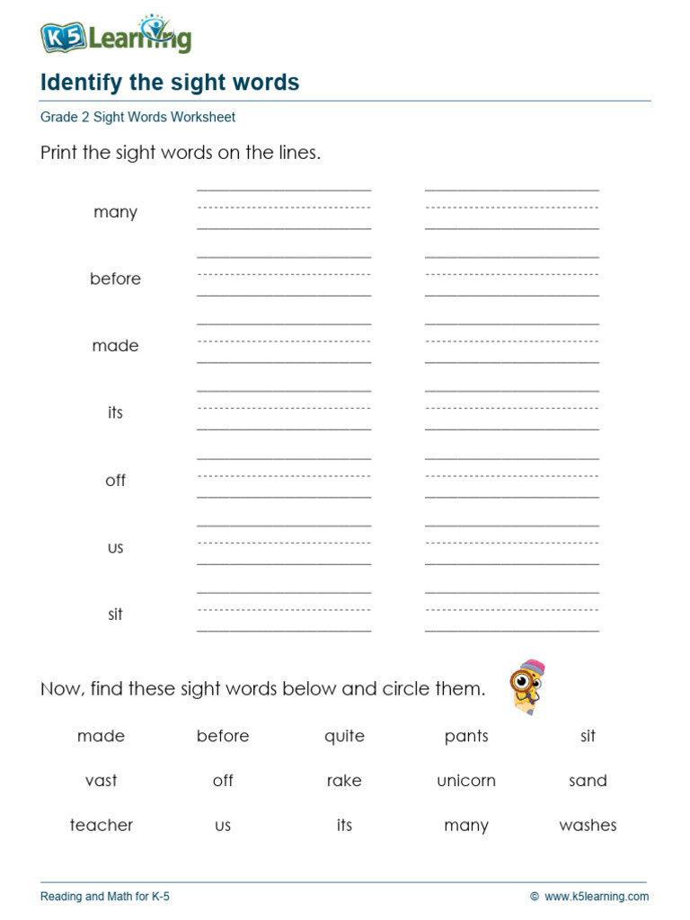 Grade 2 Recognize Sight Words hz6 | PDF