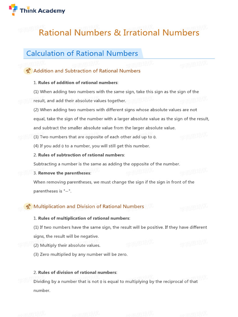 A1-Rational Numbers & Irrational Numbers | PDF
