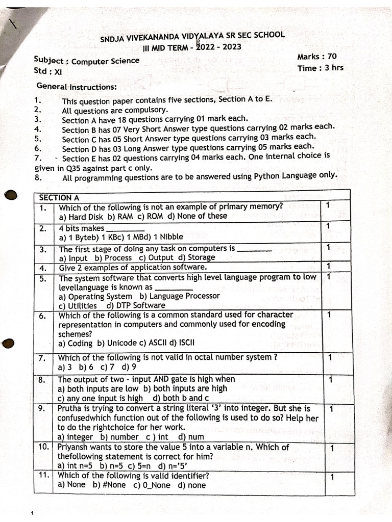 Computer Science LLL Midterm Examination 2022-23 | PDF