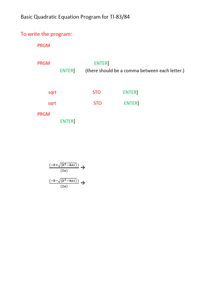 TI-83/84 Quadratic Formula Program | PDF