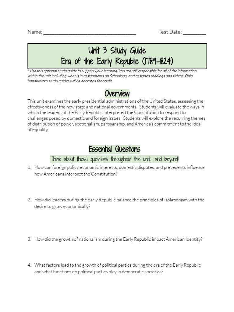 Early Republic Study Guide | PDF | American Political Philosophy ...