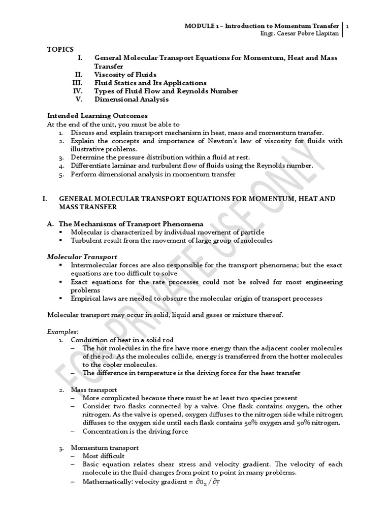 Introduction to Momentum Transfer Concepts | PDF | Transport Phenomena ...