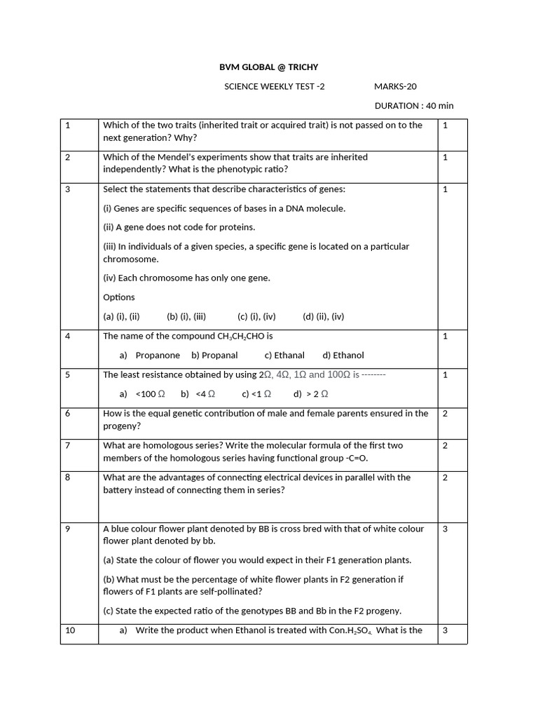 Class 10 Weekly Test 2 1 (1) 2 | PDF