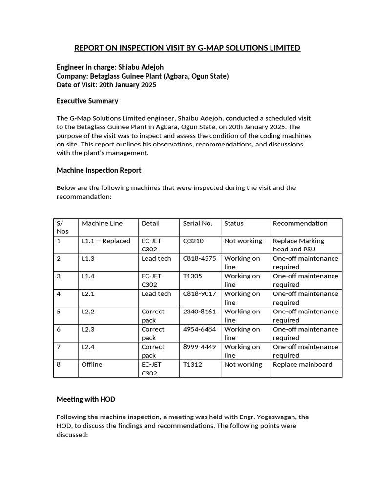 Inspection report | PDF | Safety | Systems Engineering
