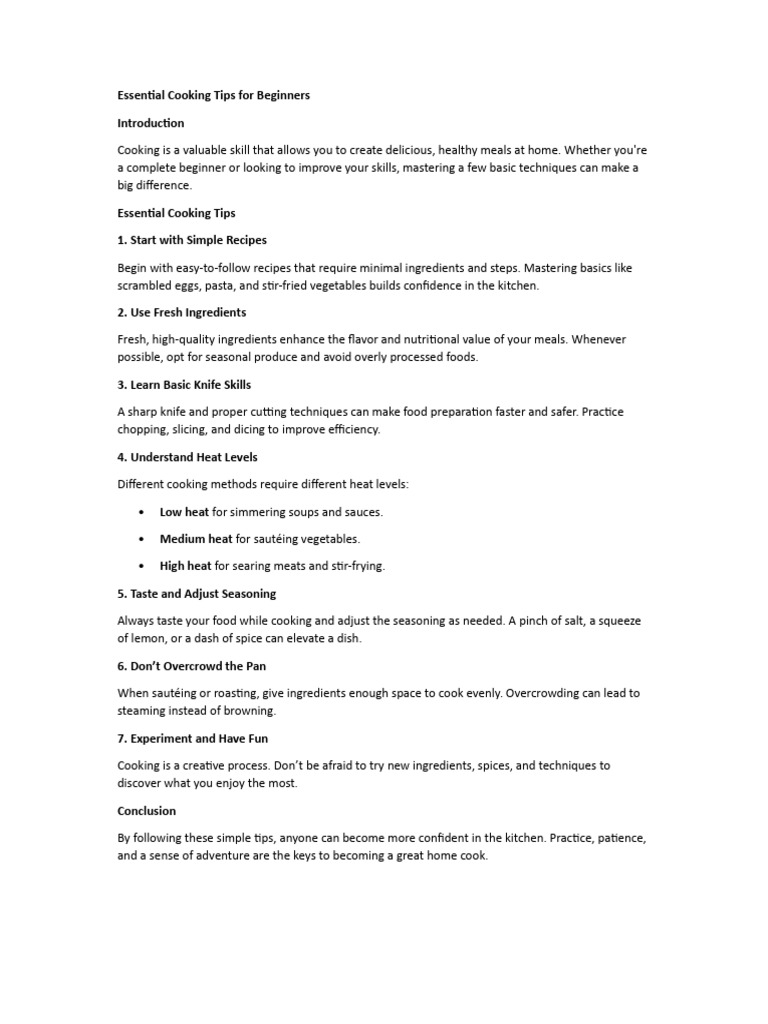 Essential Cooking Tips for Beginners | PDF