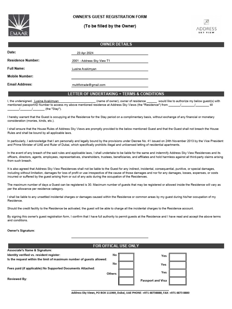 Guest Registration & Access Form | PDF | Damages | Indemnity