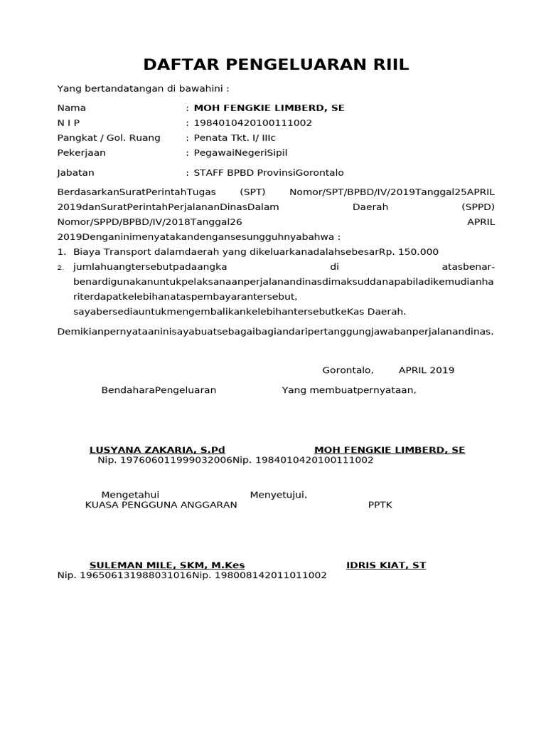 Surat Pernyataan Transport | PDF