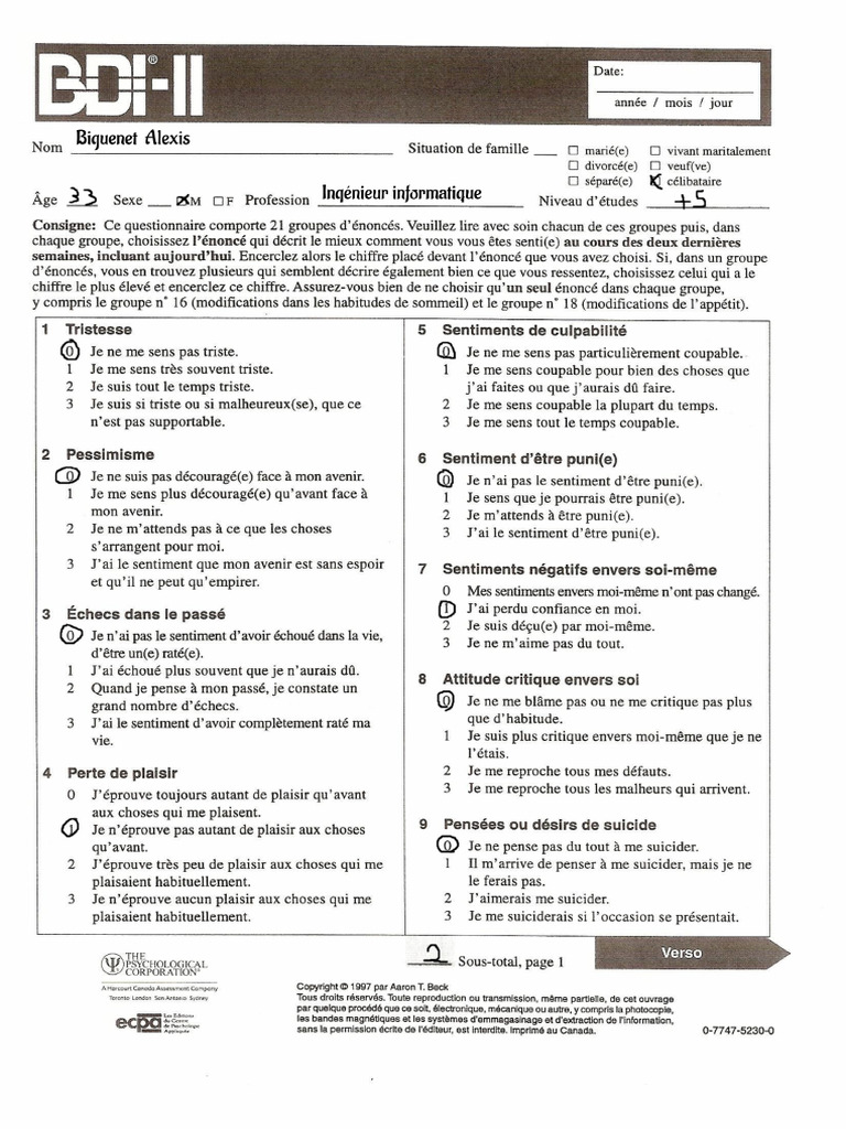 BDI - II - Passation | PDF