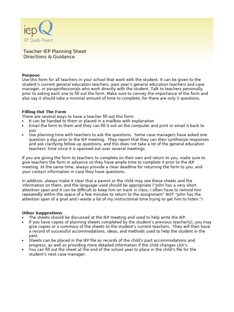 teacher_planning_sheet | PDF | Individualized Education Program | Learning