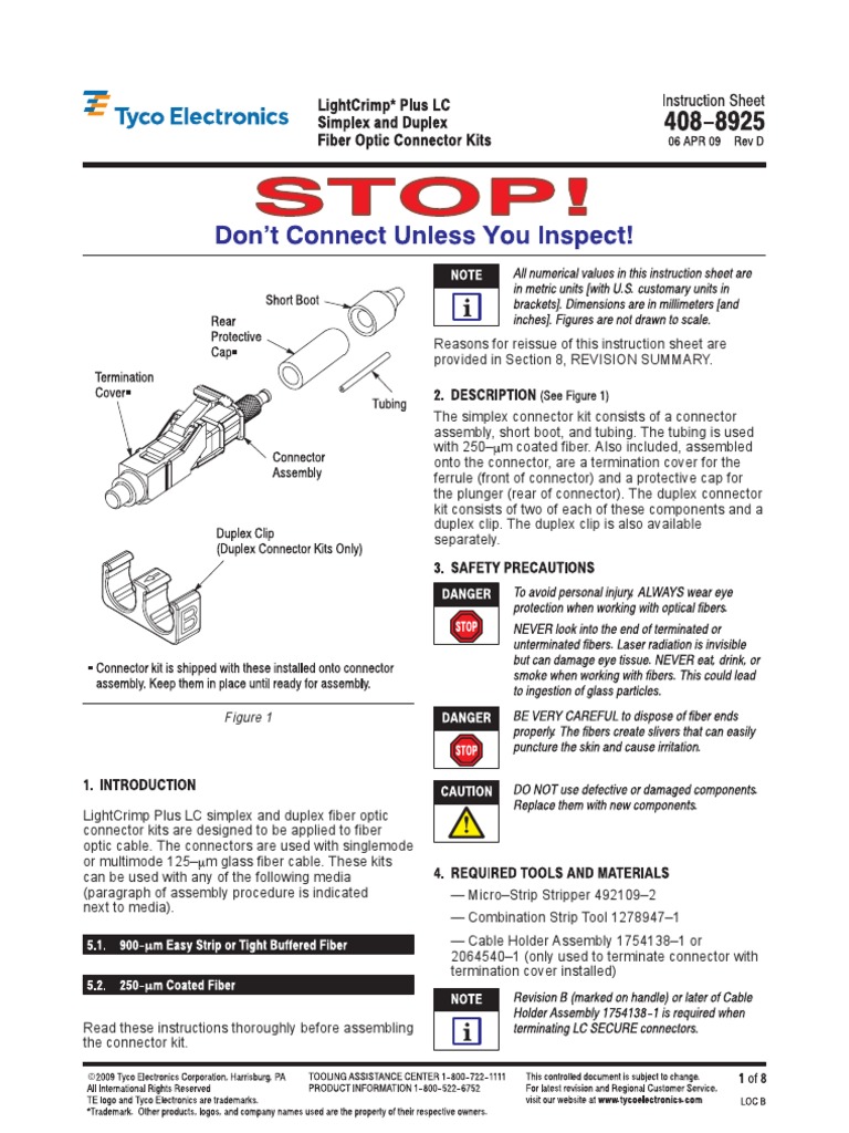 Conector LC Light Crimp - Manual | PDF | Optical Fiber | Electrical ...