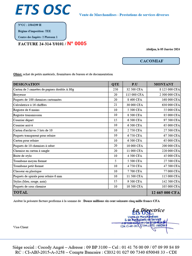 Facture Proforma Fournitures Bureau | PDF