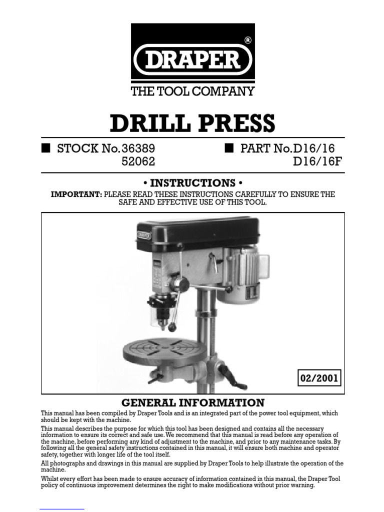 Draper d1616 Pillar Drill | PDF | Drill | Electrical Connector
