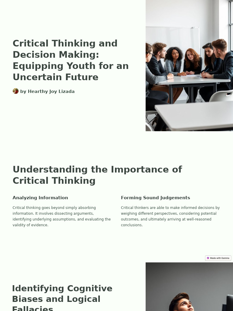 Critical Thinking and Decision Making Equipping Youth For An Uncertain ...