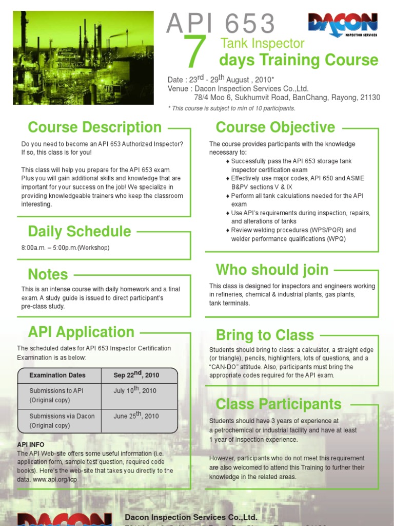 API653 Training Application 170610 Update | PDF | Test (Assessment ...